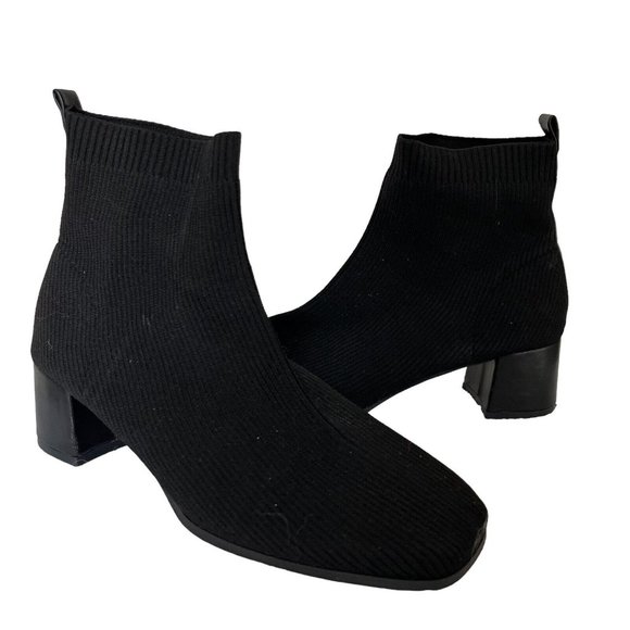 TIJN | Shoes | Tijn Revolve Ribbed Knit Ankle Boots Square Toe Chunky Heel | Poshmark